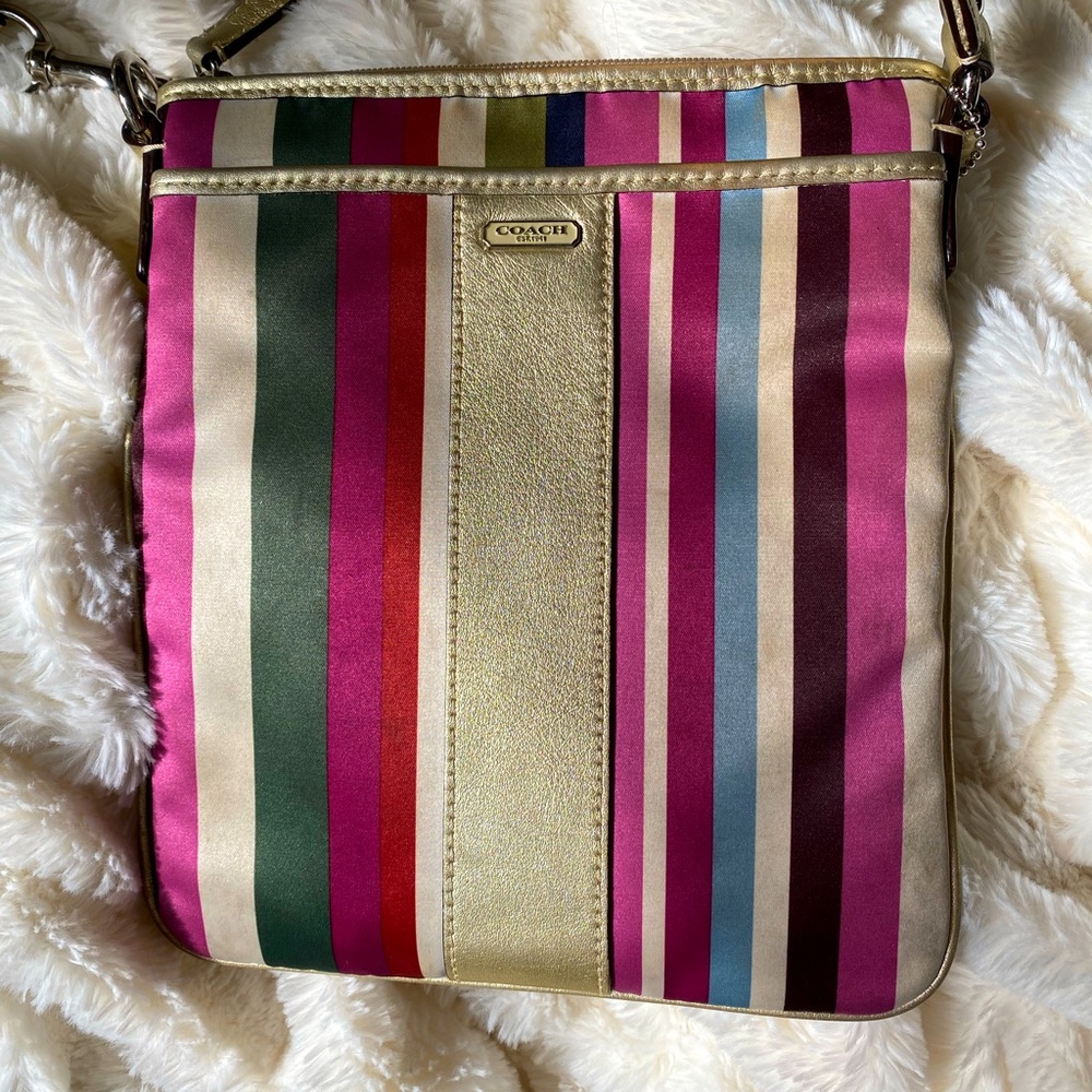 Coach Rainbow Satin And Gold Leather Crossbody - Gem